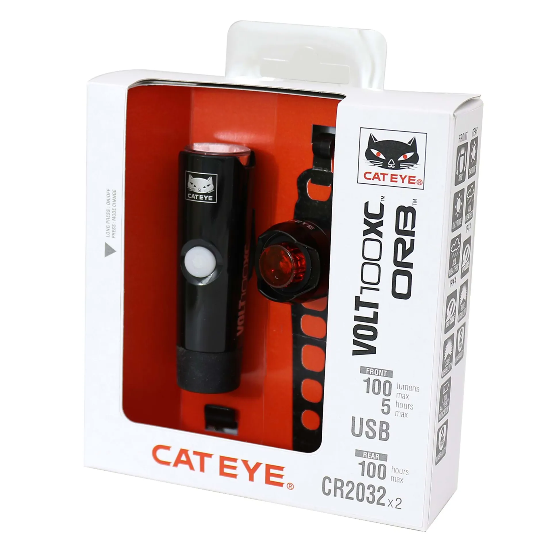 Cateye Volt 100XC Orb Battery Light Set