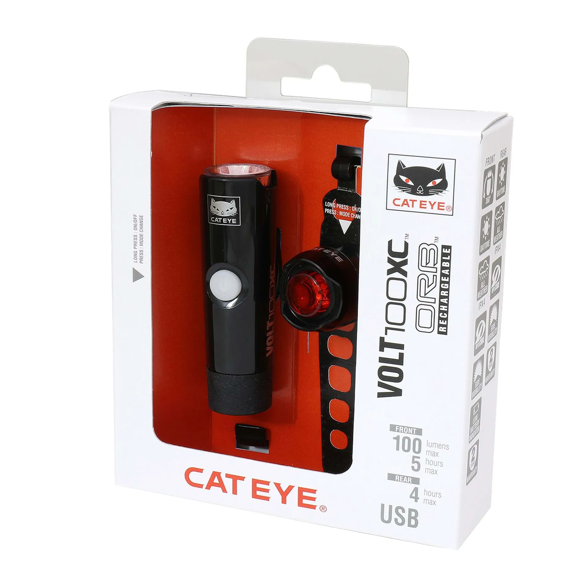 Cateye Volt 100XC Orb Rechargable Light Set