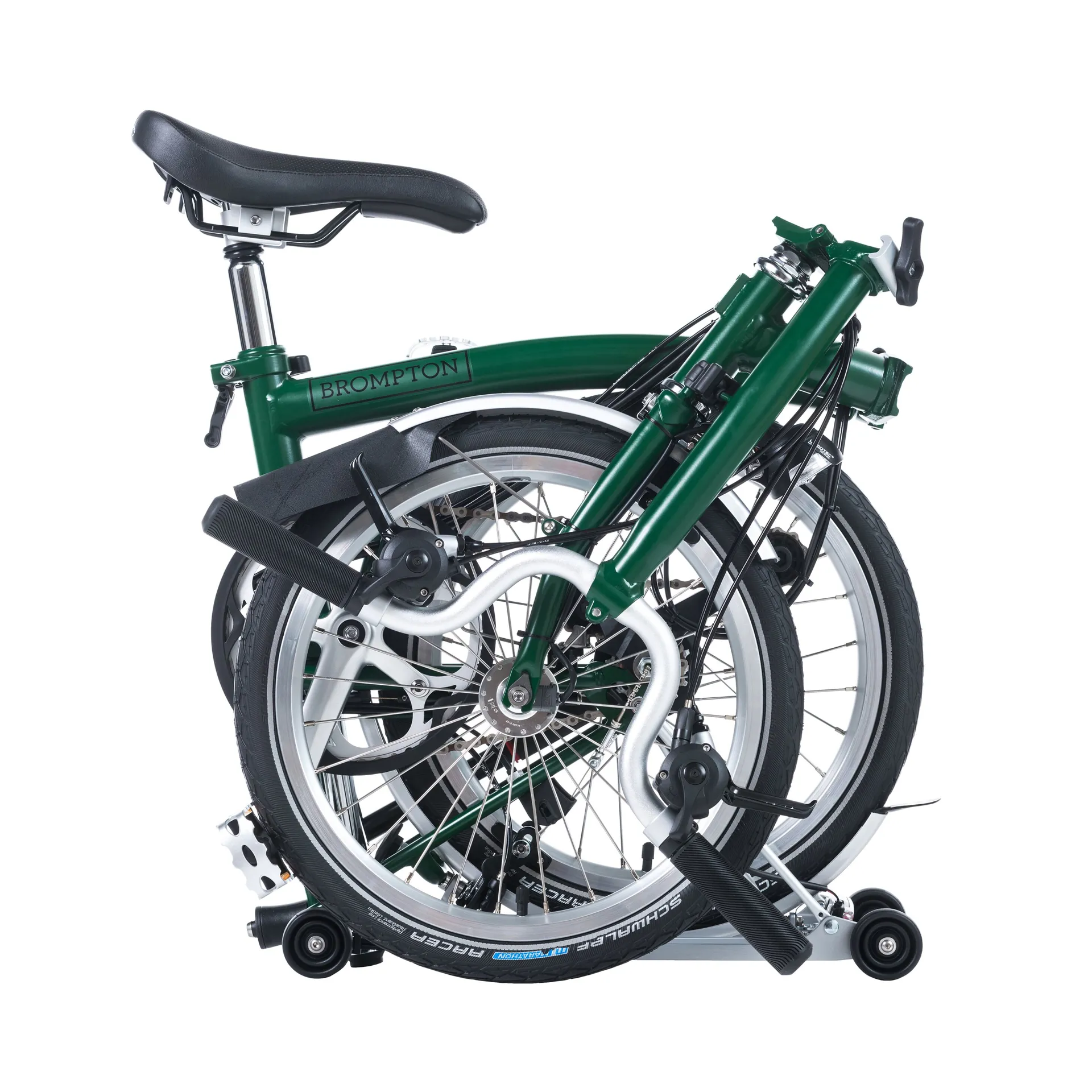 Brompton M3L Folding Bike with Schwalbe Marathon Tyres in Racing Green