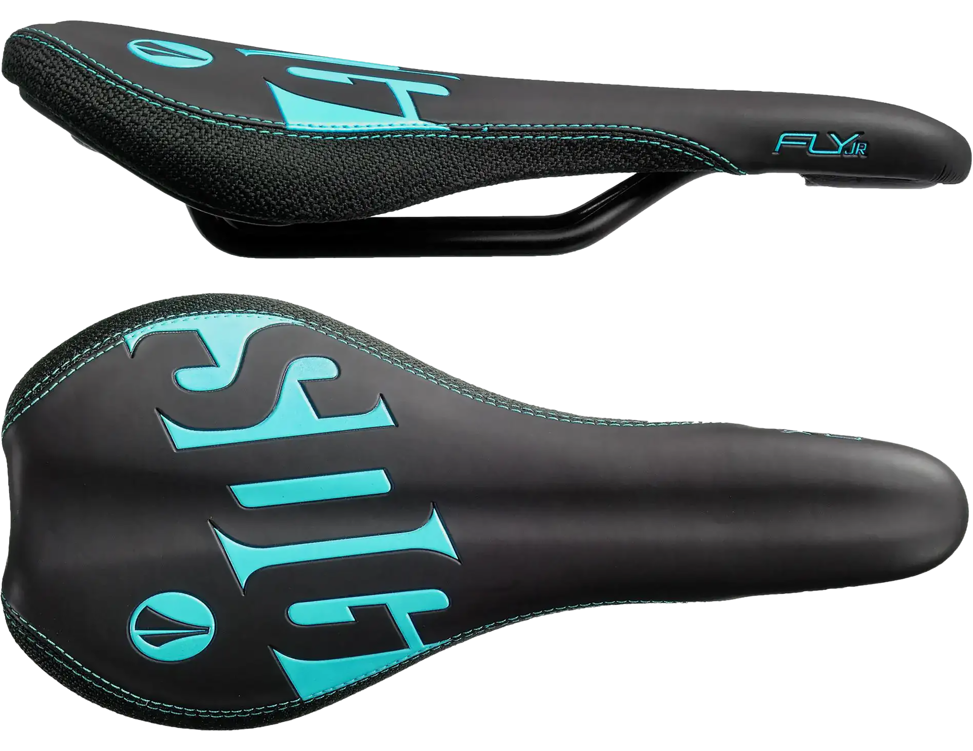 SDG Fly Junior Steel Rail Saddle in Black/Cyan
